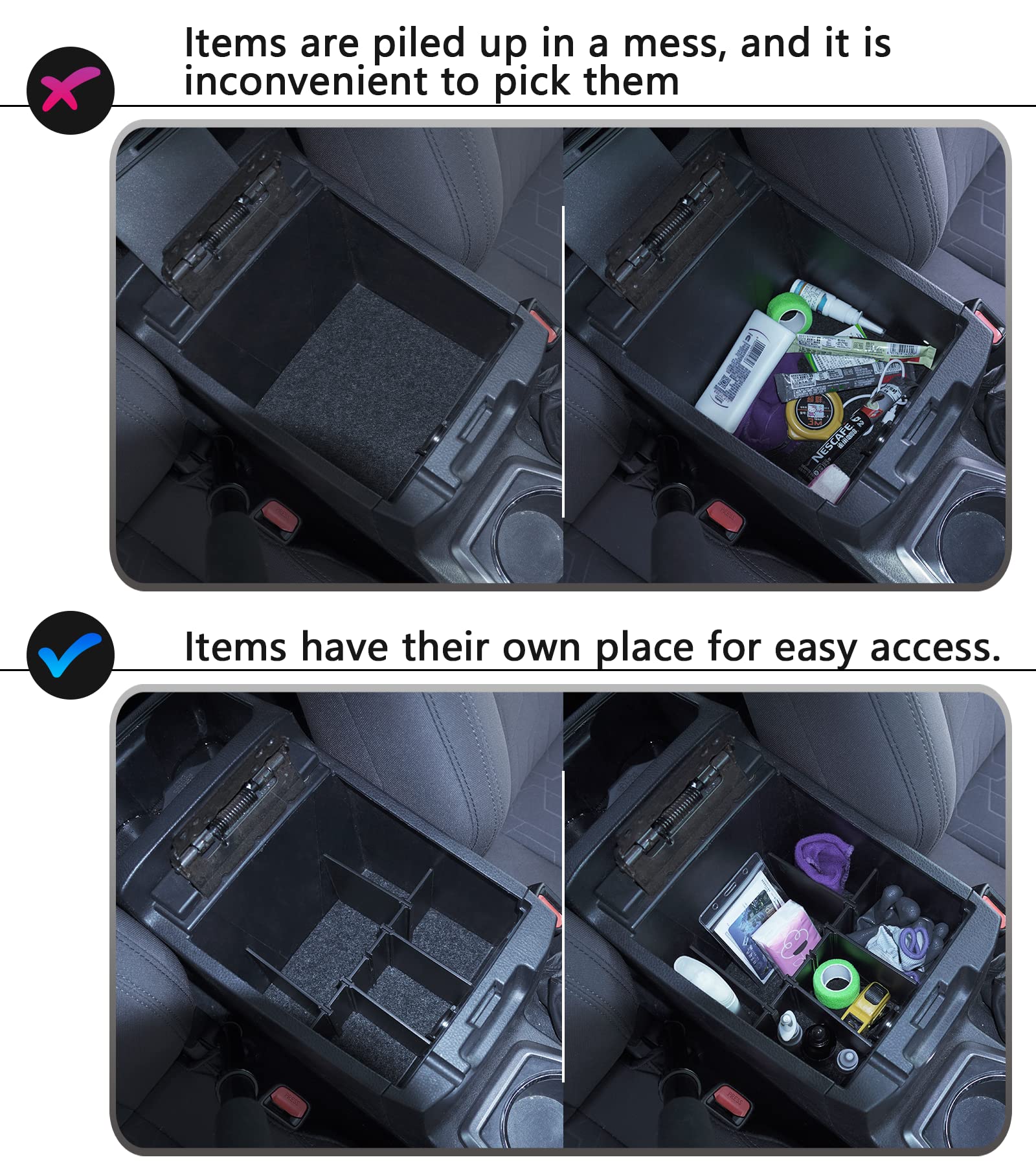 SPEAK1BY1 Dividers for Tacoma Center Console Divider 2016-2023, for 2022 2023 Tacoma Center Console Organizer Bottom Compartment, for 3rd Gen Tacoma Interior Accessories DIY Insert Parts