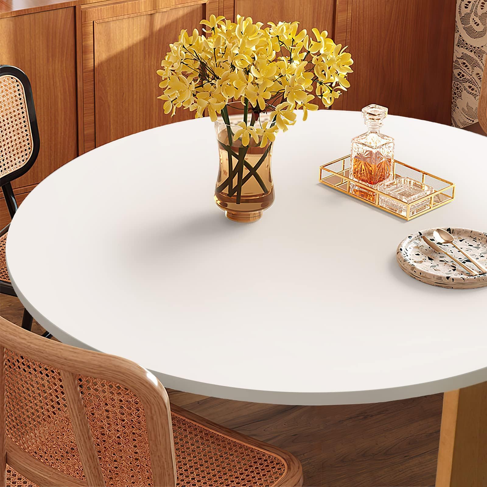 KithKasa 31.5" Mid Century Modern Round White Dining Table for 2-4, with Wood Legs & MDF Tabletop for Small Space Dining Room Narrow Nook