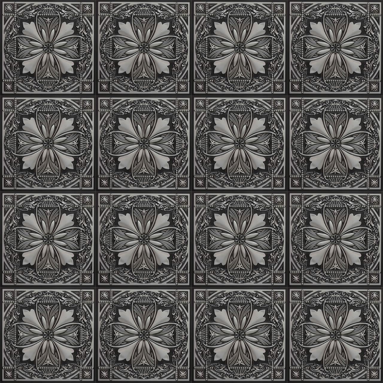 From Plain To Beautiful In Hours 337as-24x24-50 Helena PVC 2' x 2' Lay-in or Glue-up Ceiling Tile (Covers / 200 sq.ft), Antique Silver, 50