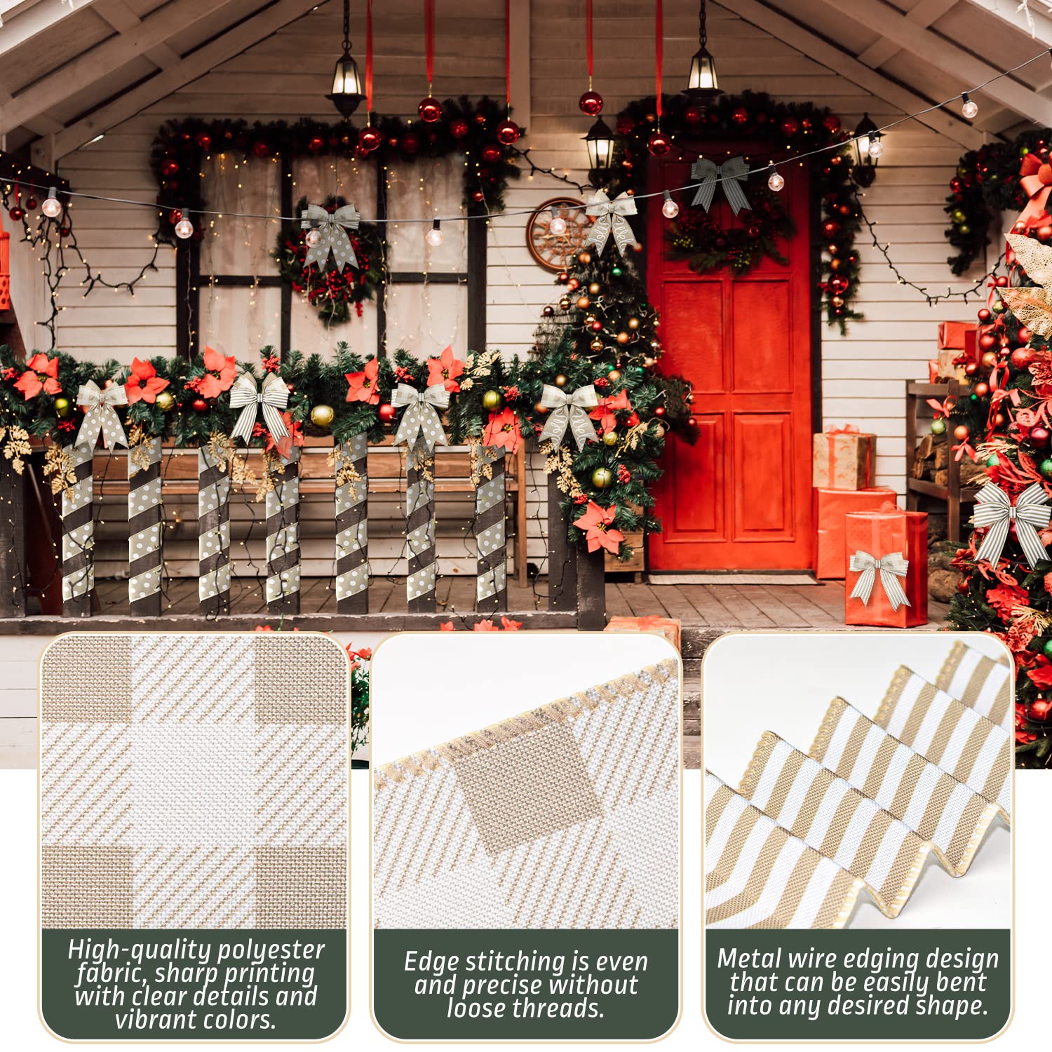 Mlurcu Farmhouse Ribbon Spring Wired Ribbon 2.5" Wide 25 Yds Wire Ribbons for Crafts Wreaths Bows Making Wedding Gift Wrapping Welcome Buffalo Plaid Polka Dot Stripe Solid Rustic Burlap Wired Ribbon