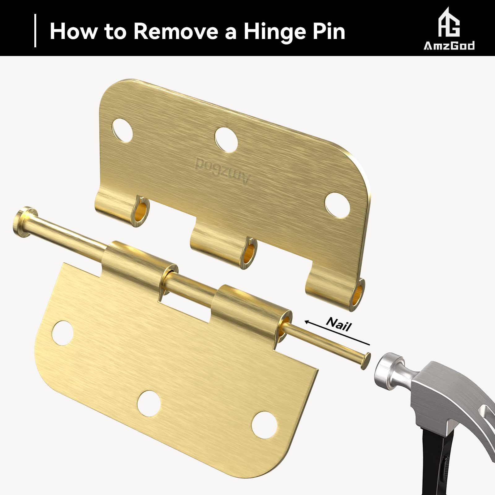 AmzGod Door Hinges Satin Brass - 12 Pack Gold Door Hinges 3.5 Inch Rounded Interior Door Hinges with 5/8" Radius - 3 1/2 Inches Flat Iron Brass Hinges for Residential Standard Doors
