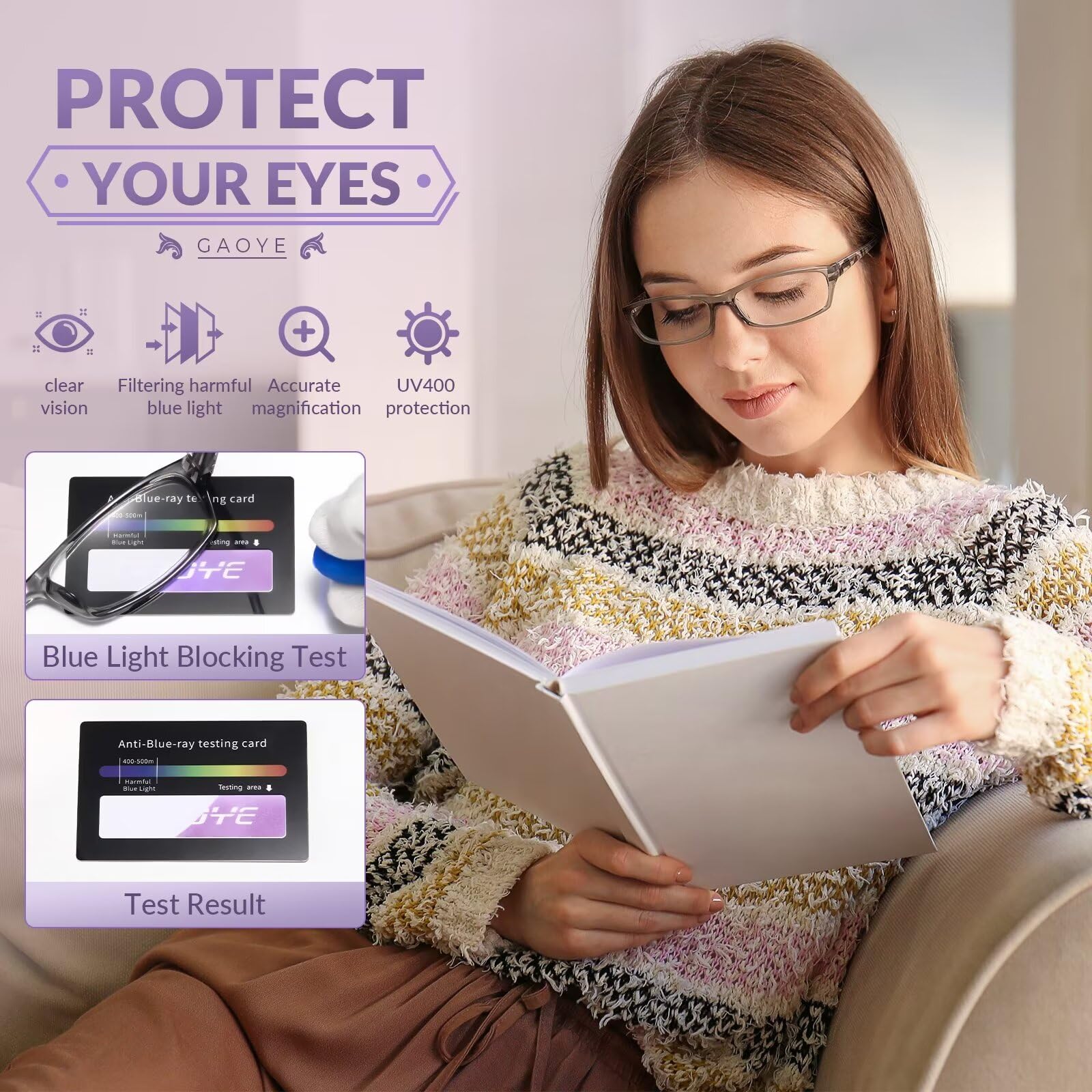 Gaoye Reading Glasses for Women, 6 pack Fashion Readers for Women Men Spring Hinge Eye Glasses, Blue Light Reading Glasses