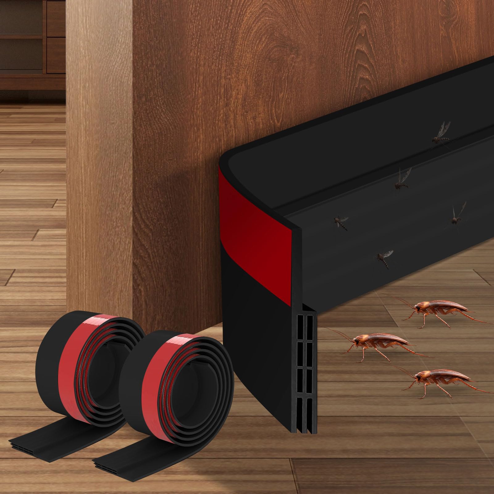 Ainiv 2 Pack Door Draft Stopper Under Door Seal, 2" W x 39" L Cutable Soundproof Door Seal, Adhesive Under Door Sweep for Exterior & Interior Doors Dust and Noise Insulation Weather Stripping-Black
