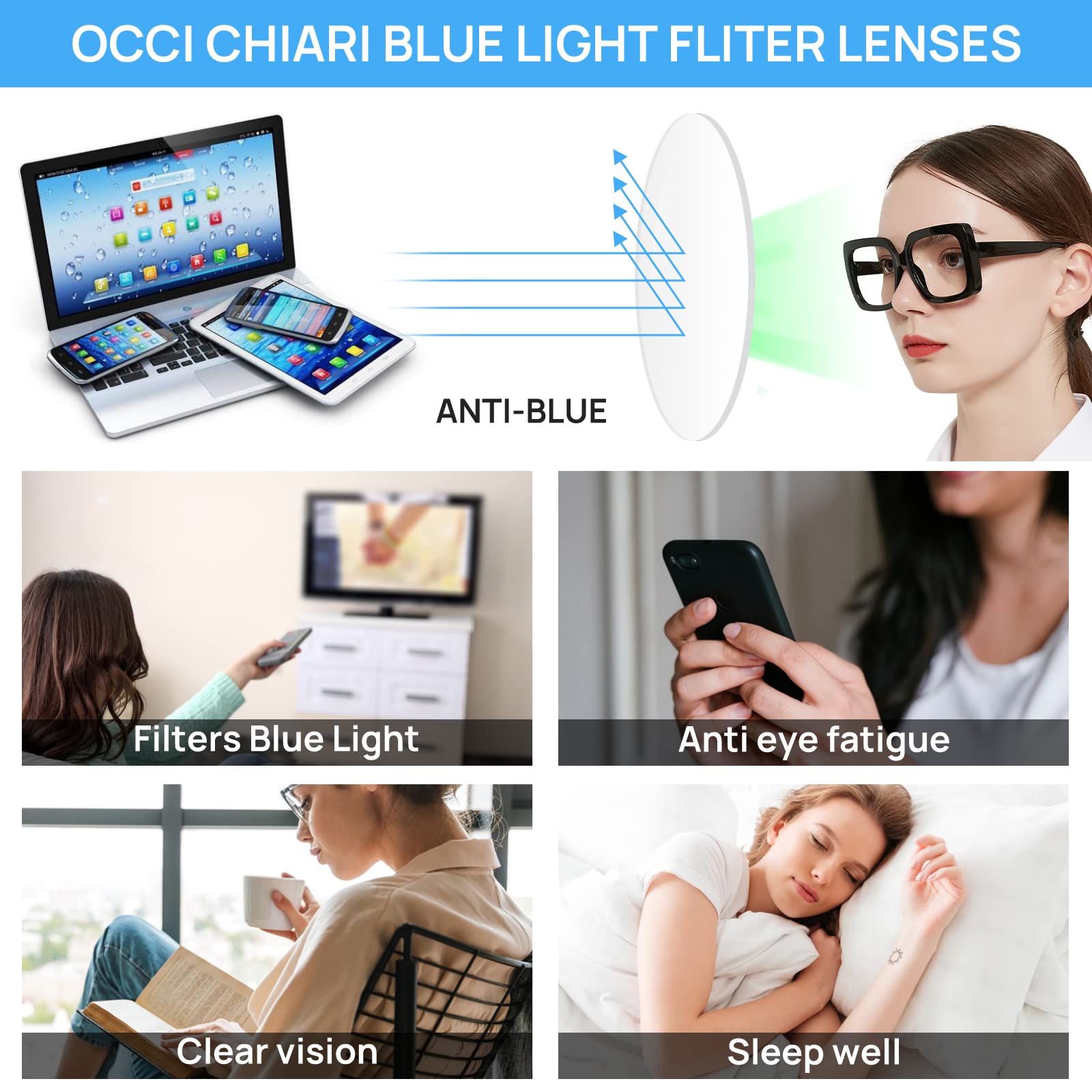 OCCI CHIARI Oversized Reading Glasses for Women 2.5 Bifocal Readers with Blue Light 1.0 1.25 1.5 1.75 2.0 2.25 2.5 2.75 3.0 3.5 (Black,2.50)