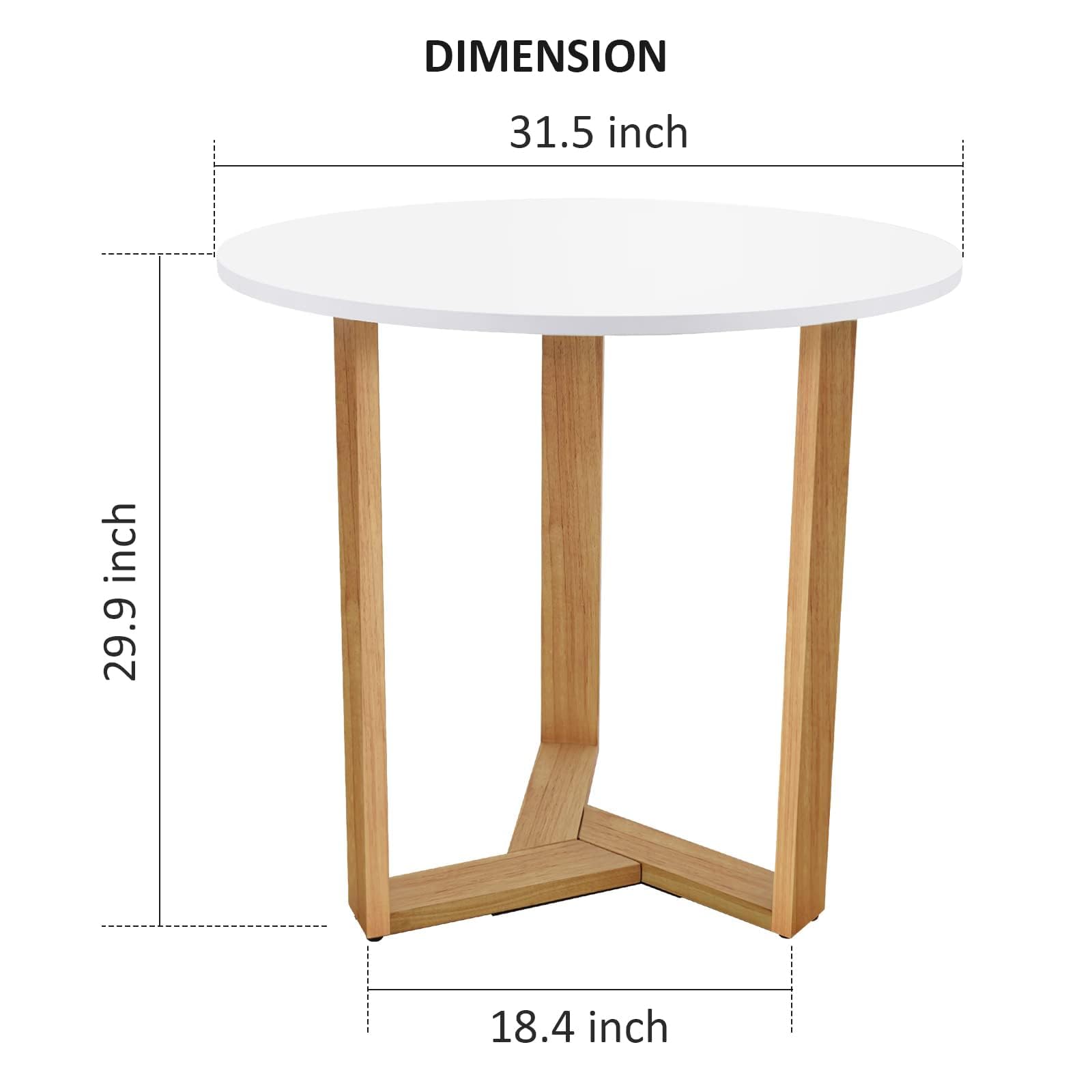 KithKasa 31.5" Mid Century Modern Round White Dining Table for 2-4, with Wood Legs & MDF Tabletop for Small Space Dining Room Narrow Nook