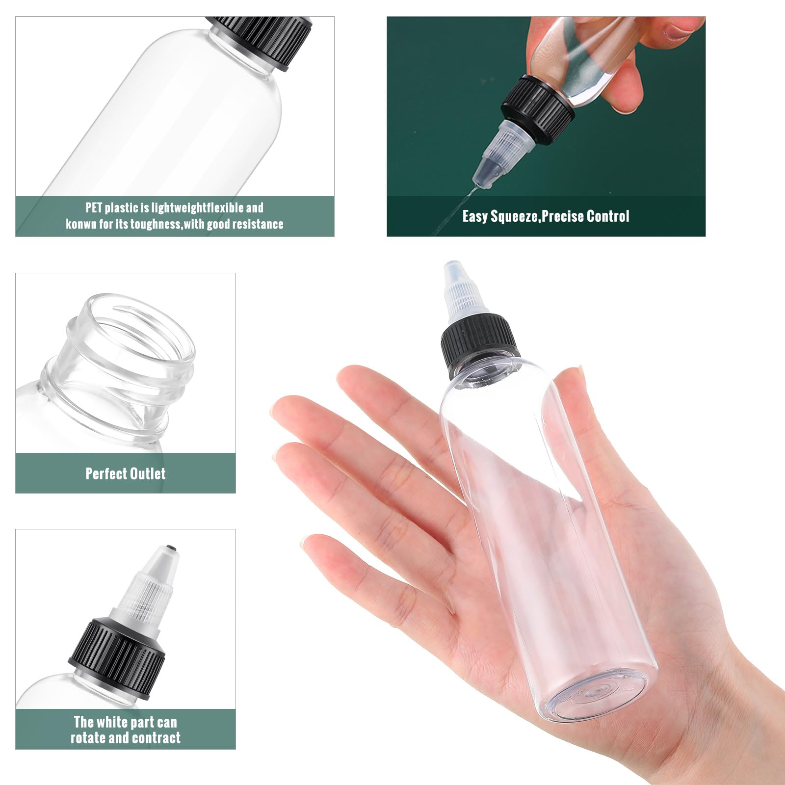 Irenare 100 Pcs 4 oz Plastic Squeeze Bottles Bulk Boston Dispensing Empty Hair Oil Bottles with 20/410 Twist Top Cap for Essential Oils, Hair Applicator, Liquids, Condiment Dispenser