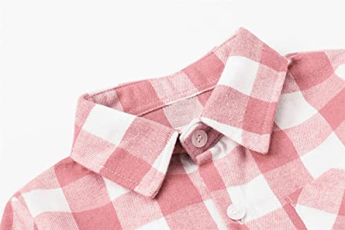 SANGTREE Mens Short Sleeve Plaid Shirt Summer Button Down Shirt Pink White Plaid,Small