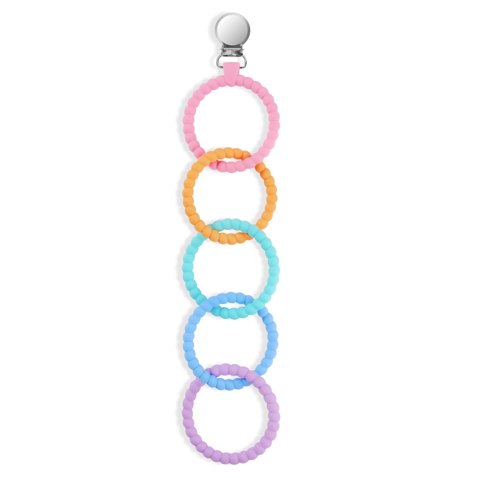 Vicloon Silicone Baby Teether Linking Rings,Silicone Teether Toy for Baby,Baby Toy Rings with Pacifier Clip,Attachable Teether Chew Toy for 3-6 Months,Baby Toy Rings Links for Stroller&Activity