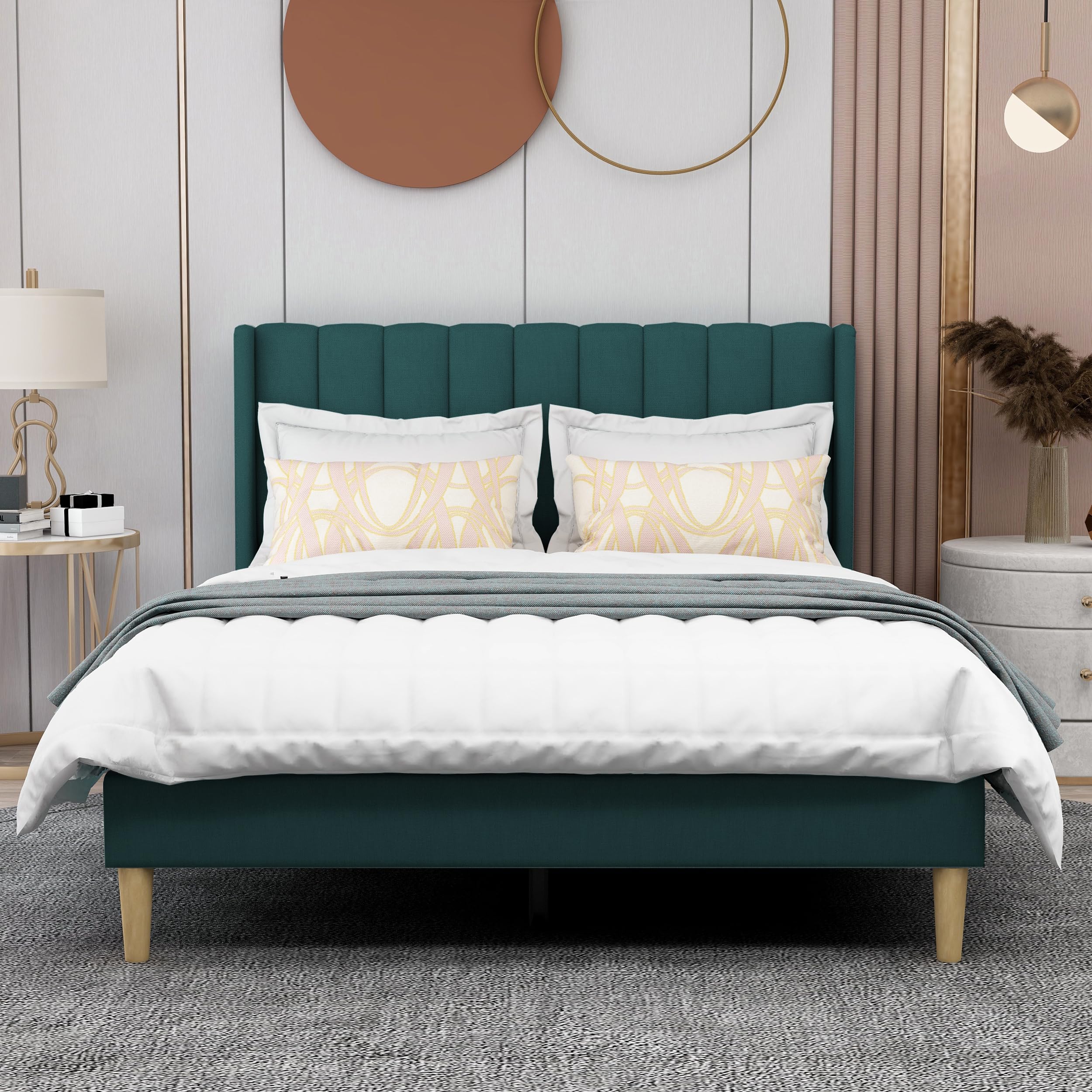 AGARTT Upholstered Platform Bed Frame Full Size with Headboard and Footboard/Wooden Slats Support/No Box Spring Needed/Easy Assembly,Green Velvet