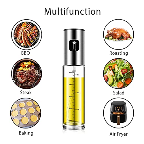 VCHOMY Oil Sprayer for Cooking, 100ml Kitchen Accessory Glass Olive Oil Sprayer Bottle for Air Fryer, Salad,Baking,Roasting and BBQ (Oil Sprayer with Funnel)