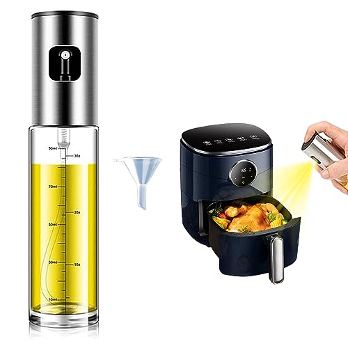 VCHOMY Oil Sprayer for Cooking, 100ml Kitchen Accessory Glass Olive Oil Sprayer Bottle for Air Fryer, Salad,Baking,Roasting and BBQ (Oil Sprayer with Funnel)
