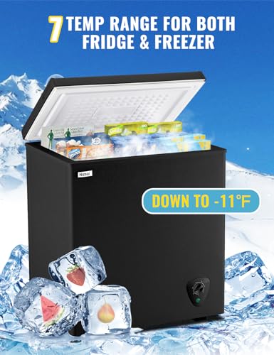 Chest Freezer 5.0 Cubic Feet Small Black Deep Freezers WANAI Mini Compact Home Machine 7 Thermostat Removable Basket Garage Dorm Apartment Kitchen Business
