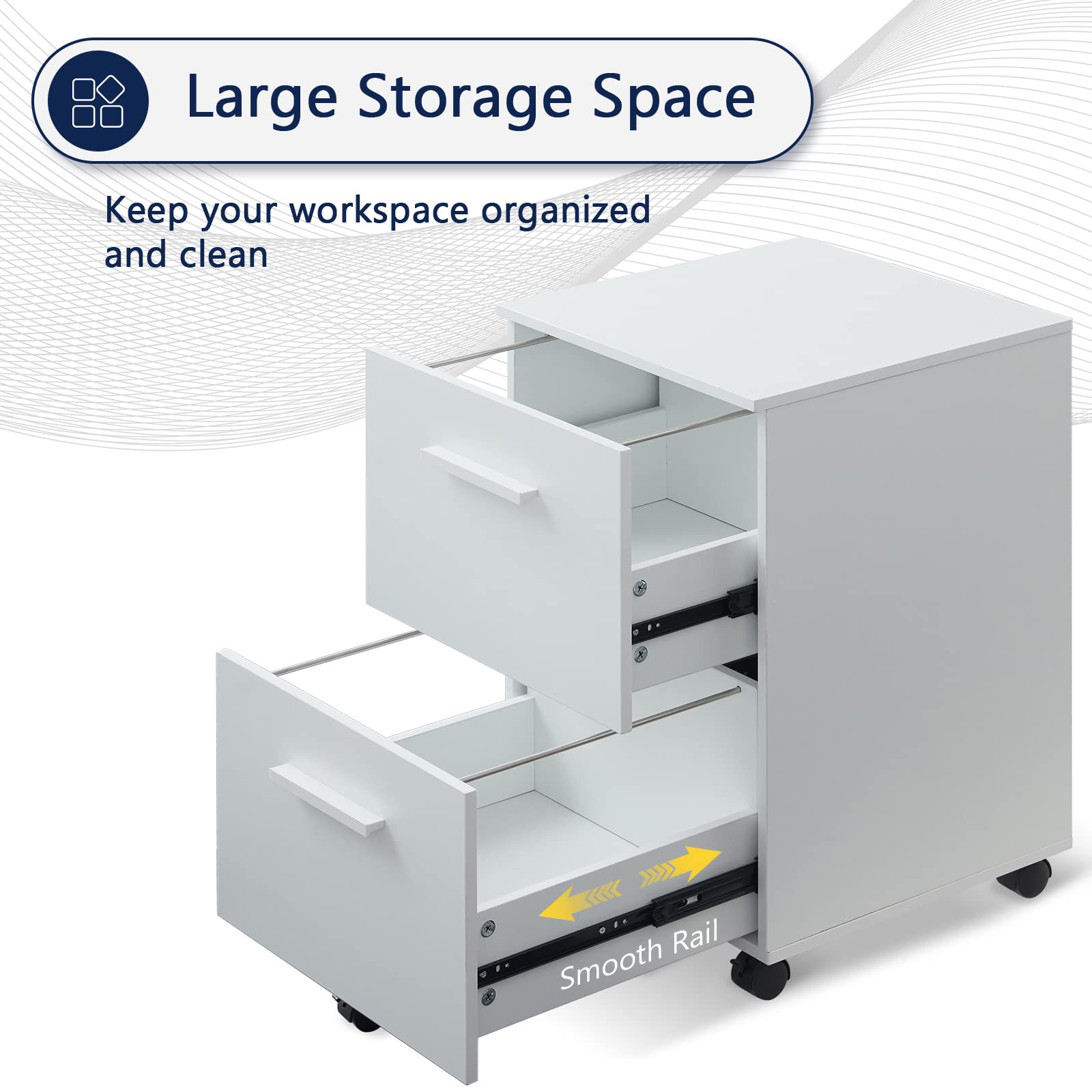 VICLLAX 2 Drawer Mobile Filing Cabinet, Vertical File Cabinet for Legal/Letter/A4 Files, Assembled Needed, White