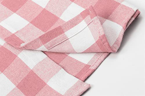 SANGTREE Mens Short Sleeve Plaid Shirt Summer Button Down Shirt Pink White Plaid,Small