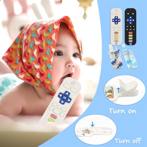 2 Pack Silicone Baby Teething Toys,Pacifiers for Toddlers Infant,Remote Control Shape Baby Teething Toys for Babies 6-12&12-18&18-24 Months,Remote Teether for Baby Chew Toys,Black+White