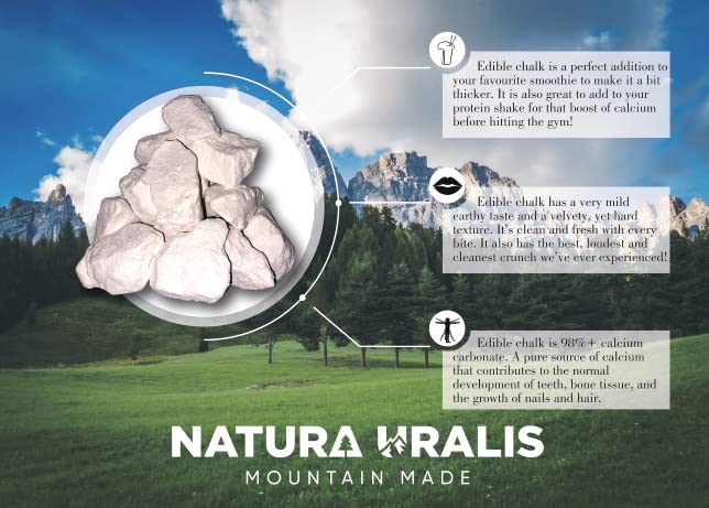 Natura Uralis Premium Belgorod Chalk Chunks | 7 oz of White Chalk Chunks - Amazing Crunch, Satisfying Earthy, Velvety and Firm Texture, ASMR Sensation, Natural Calcium Carbonate