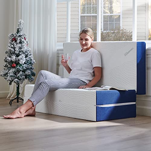 Iyee Nature Folding Mattress, 3 inch Tri-Fold Memory Foam Mattress, Foldable Mattress Topper with Bamboo Cover for Camping, Guest - Full Size, 73" x 52" x 3"