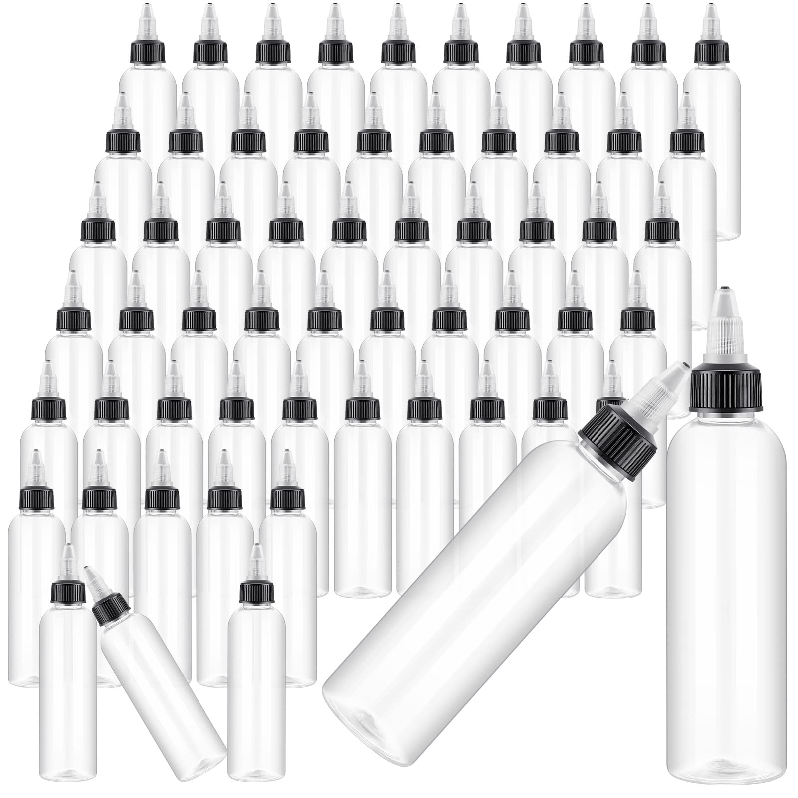 Irenare 100 Pcs 4 oz Plastic Squeeze Bottles Bulk Boston Dispensing Empty Hair Oil Bottles with 20/410 Twist Top Cap for Essential Oils, Hair Applicator, Liquids, Condiment Dispenser