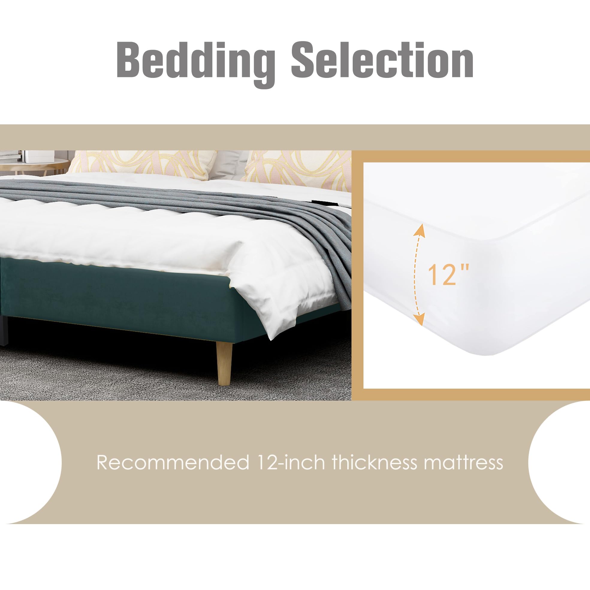 AGARTT Upholstered Platform Bed Frame Full Size with Headboard and Footboard/Wooden Slats Support/No Box Spring Needed/Easy Assembly,Green Velvet