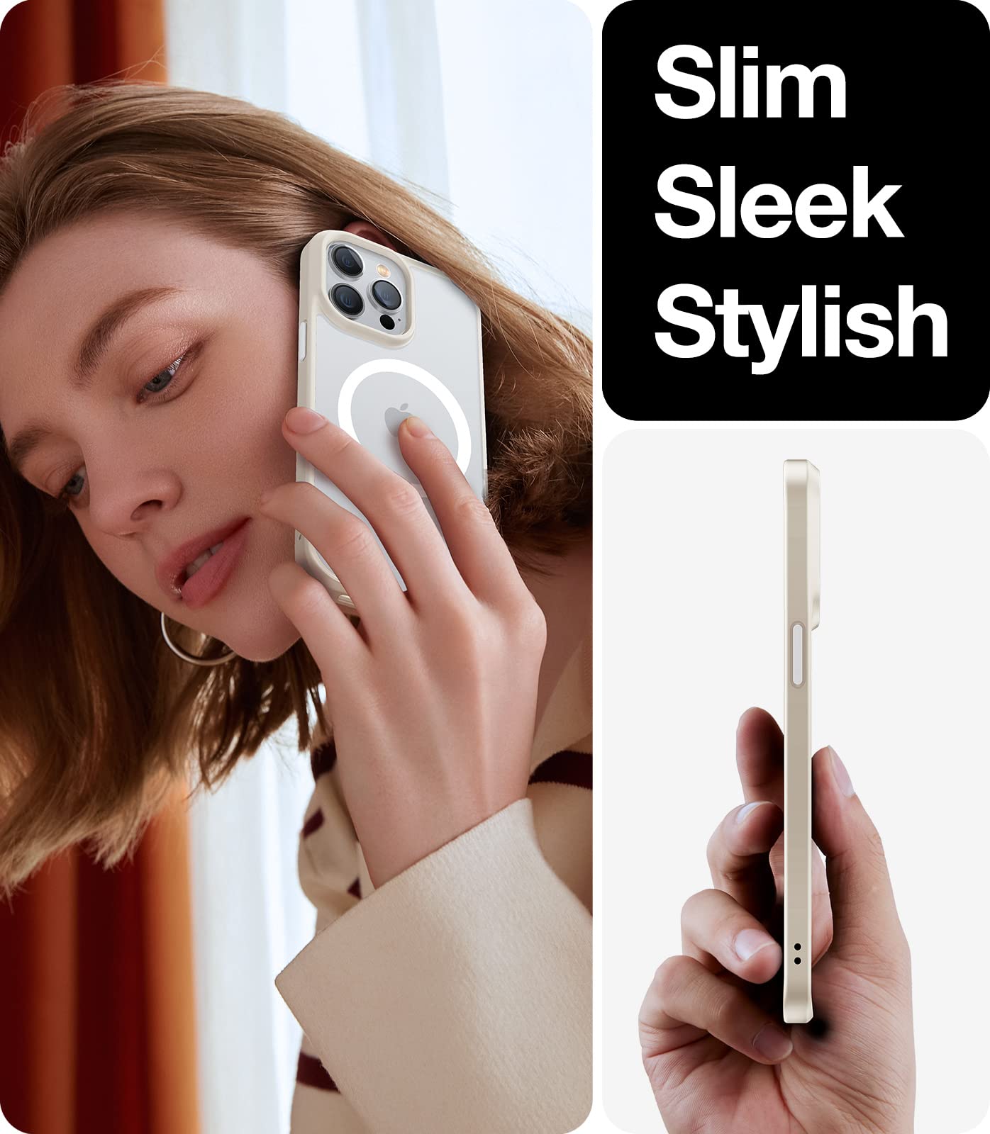 TORRAS Magnetic Designed for iPhone 13 Pro Max Case, [Military Grade Drop Tested] [Compatible with MagSafe] Shockproof Translucent Hard Back Soft Slim Protective Case for iPhone 13 Pro Max, Cream