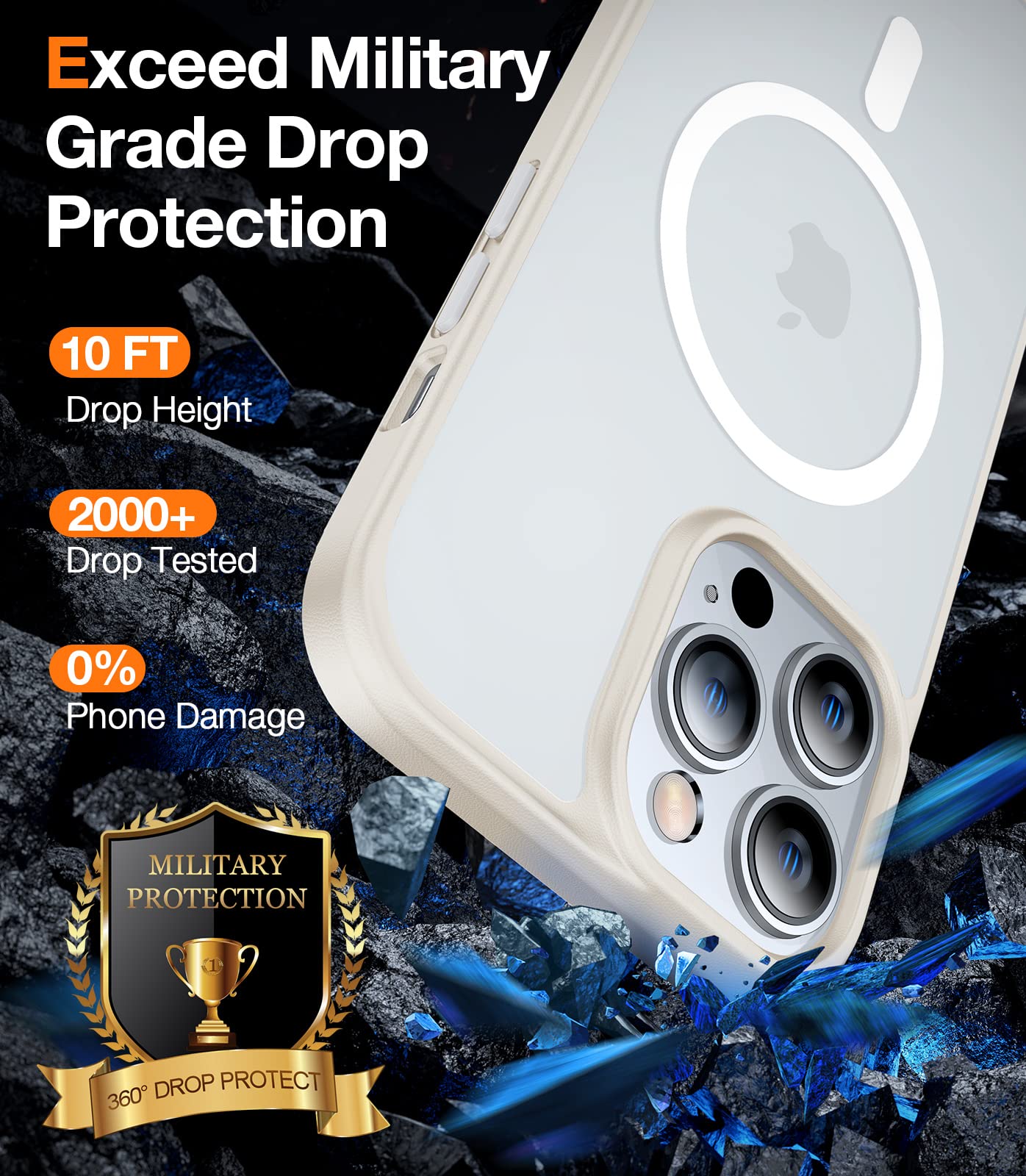 TORRAS Magnetic Designed for iPhone 13 Pro Max Case, [Military Grade Drop Tested] [Compatible with MagSafe] Shockproof Translucent Hard Back Soft Slim Protective Case for iPhone 13 Pro Max, Cream