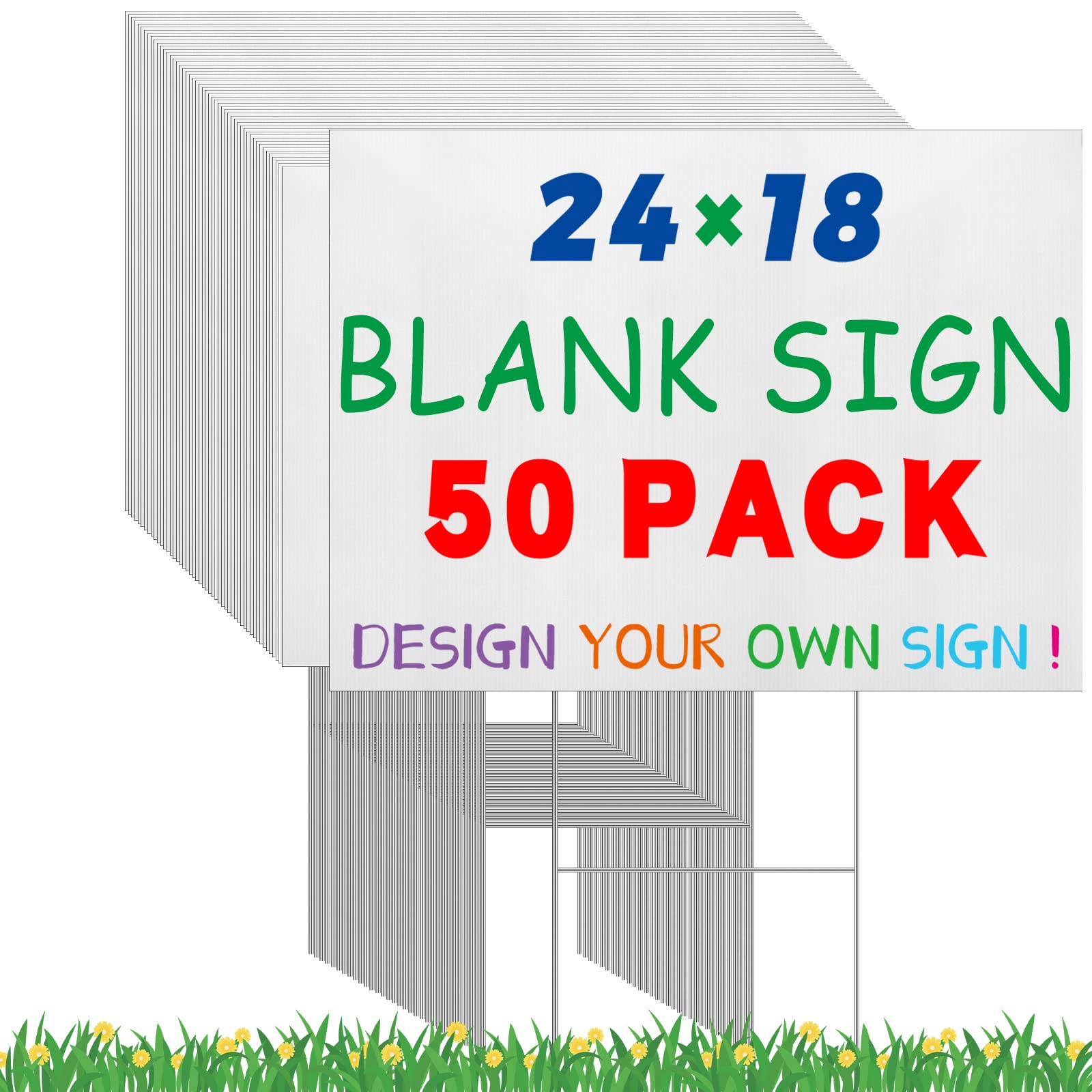 Tatuo 50 Pcs 18x24 Inches Large Blank Yard Signs with H Stakes Corrugated White Plastic Kit Includes 50 Lawn Signs 50 Metal H Stakes 10x16 Inches for Campaign Business Garage Rent