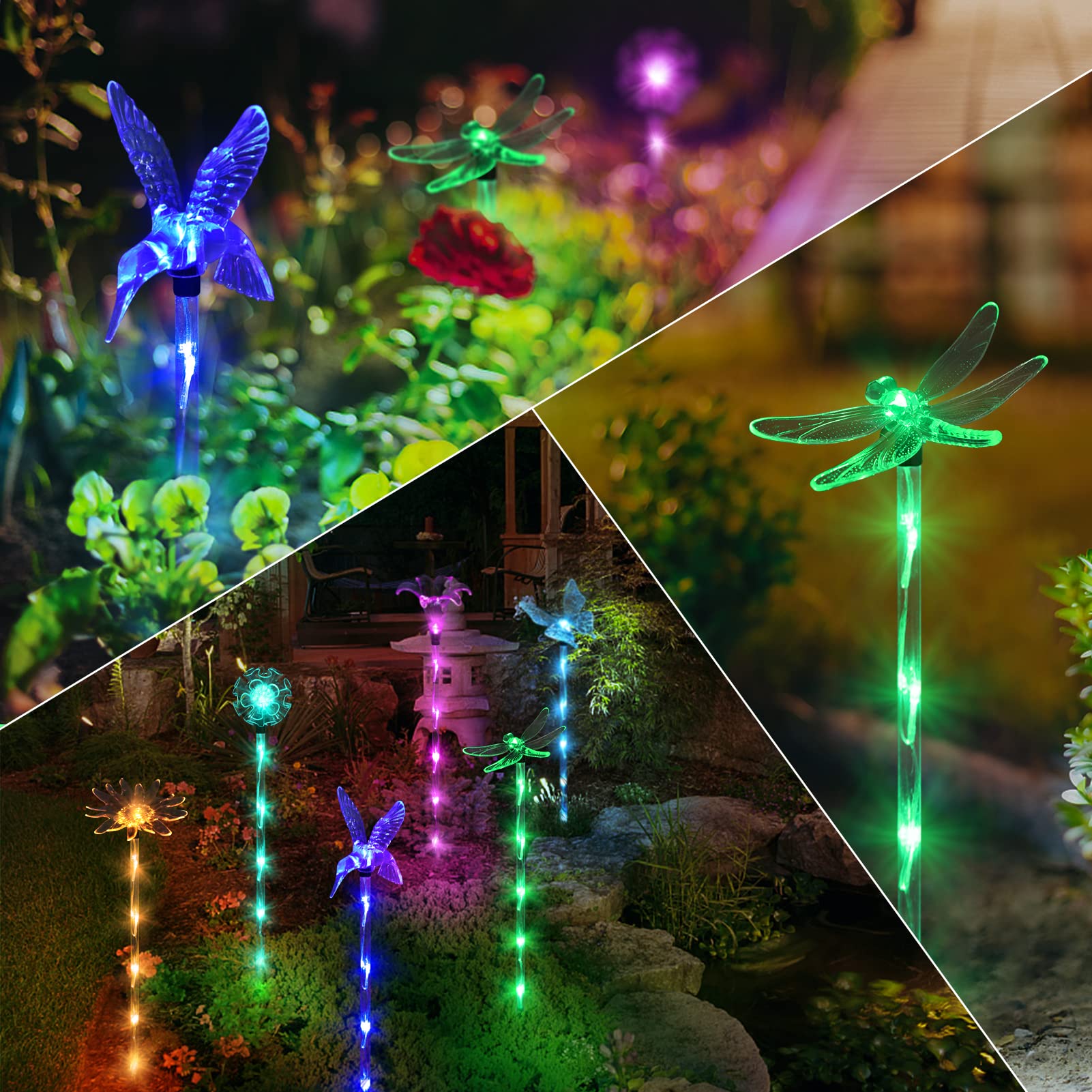 Set of 6 Arcylic Solar Lights for Outside, Garden Decorations Powered Pathway Outdoor Waterproof Ornaments Yard, Patio Plant Pot, Flower Bed, Home Decoration (8 Modes)