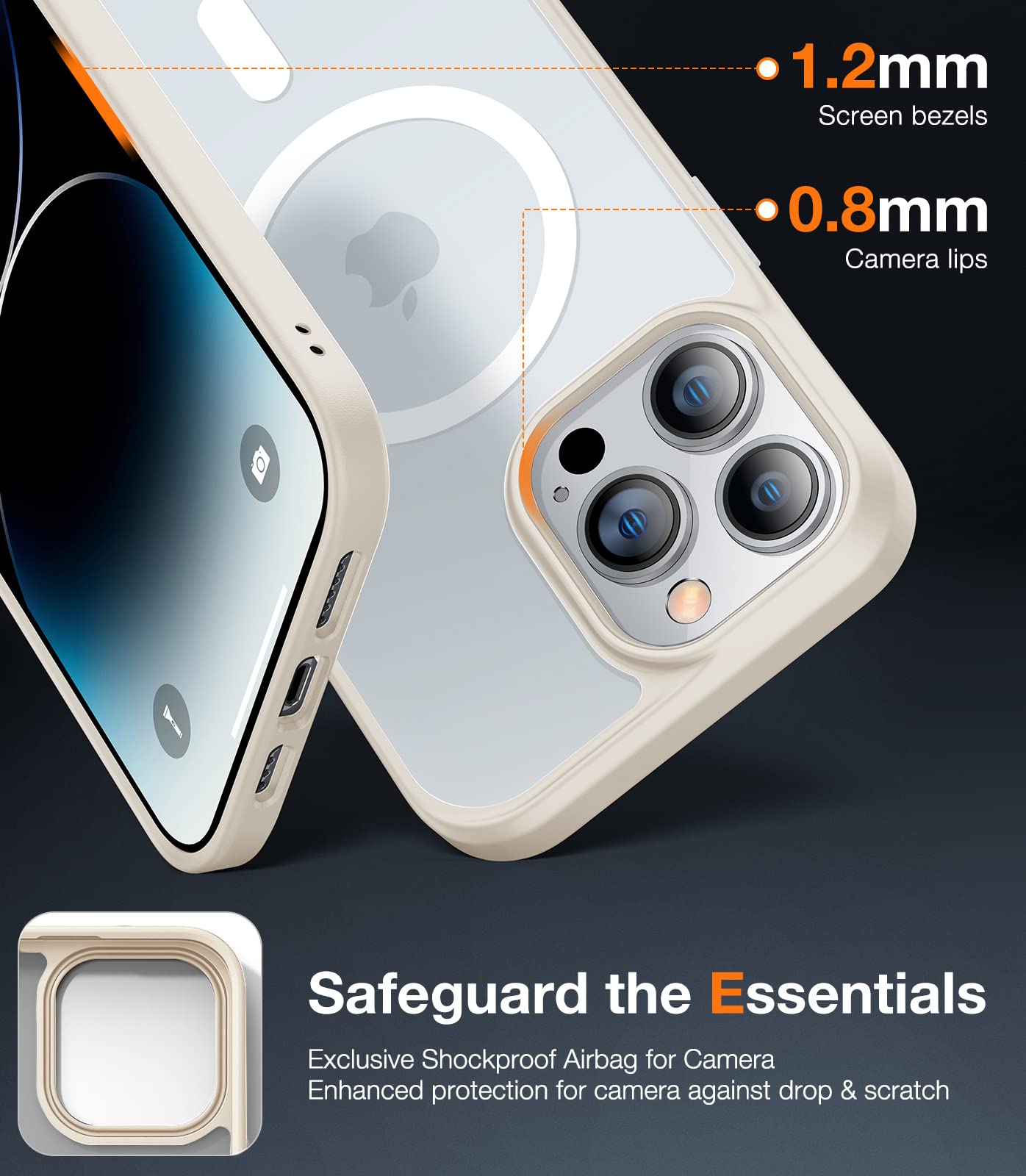TORRAS Magnetic Designed for iPhone 13 Pro Max Case, [Military Grade Drop Tested] [Compatible with MagSafe] Shockproof Translucent Hard Back Soft Slim Protective Case for iPhone 13 Pro Max, Cream