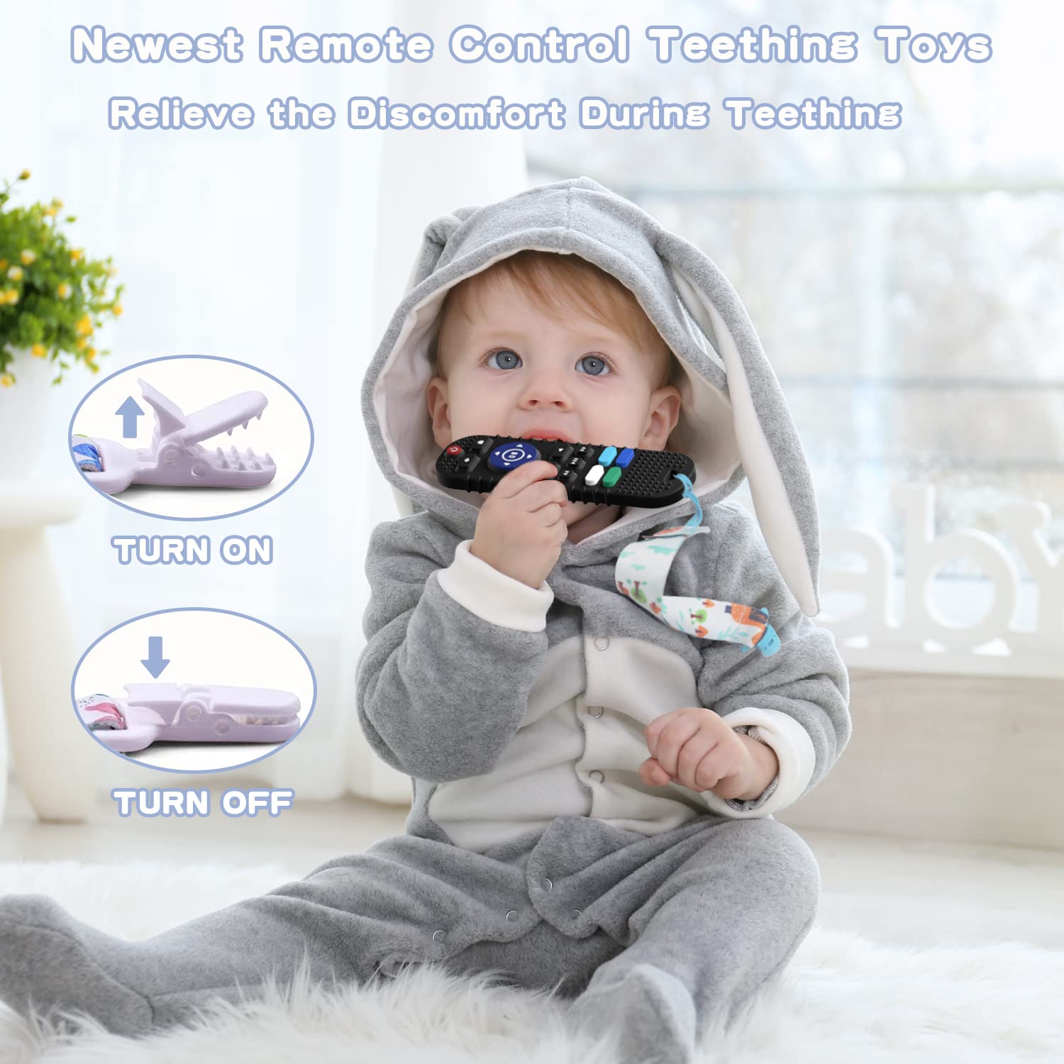 X-KIDS Baby Gamepad Teething Toys, Remote Control Teether Toys with 2 Pacifier Clips Soft-Textured Chew Sensory Toys for Babies 0-6 6-12 Months BPA Free, Silicone, 2-Pack