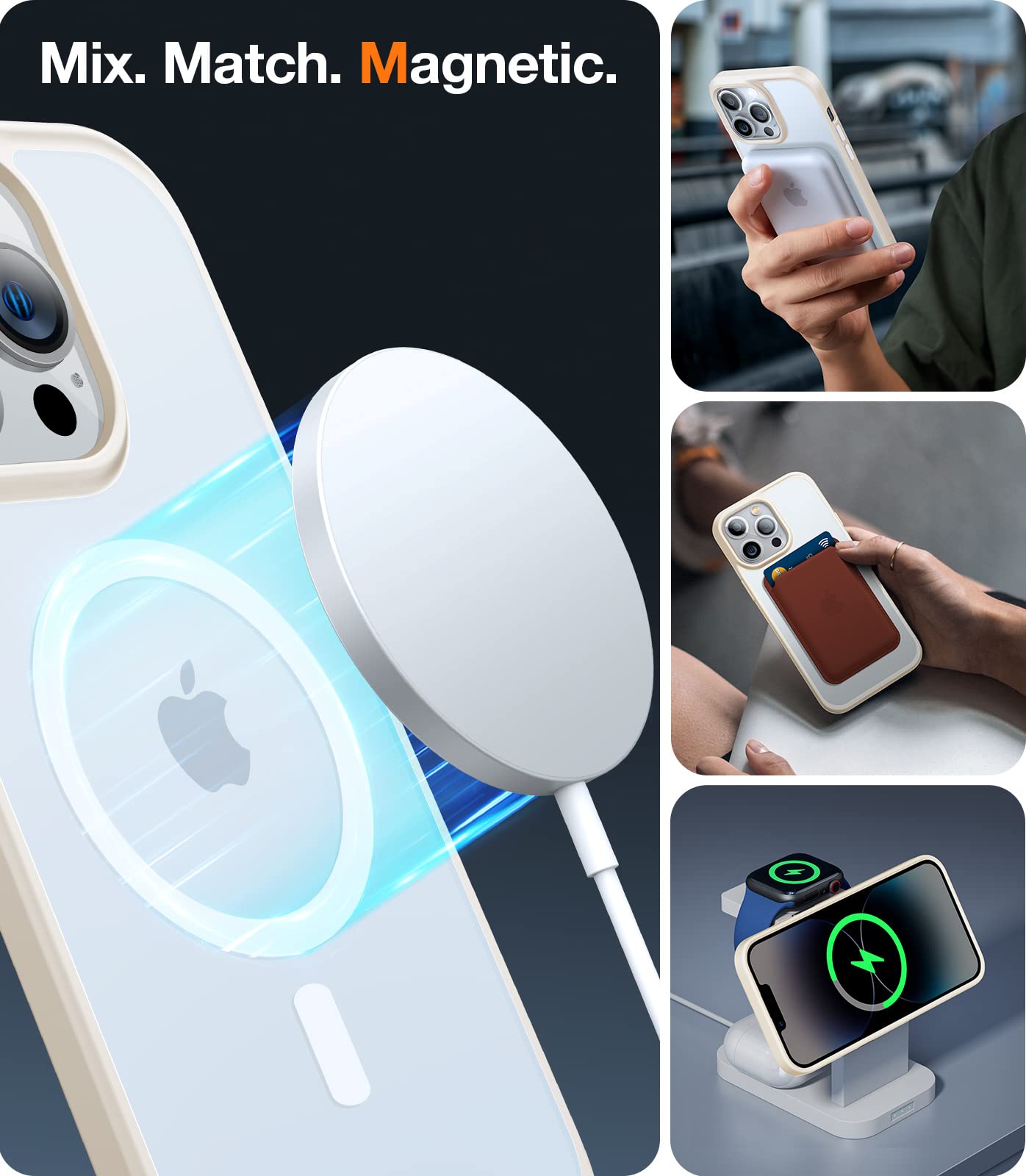 TORRAS Magnetic Designed for iPhone 13 Pro Max Case, [Military Grade Drop Tested] [Compatible with MagSafe] Shockproof Translucent Hard Back Soft Slim Protective Case for iPhone 13 Pro Max, Cream