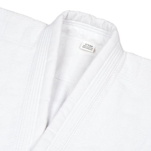 MACS Judo Single Weave Gi Kids Adults Unisex Uniform with Belt Sz 000 to 8 (White, 4(70''to75'')/195to220lbs)