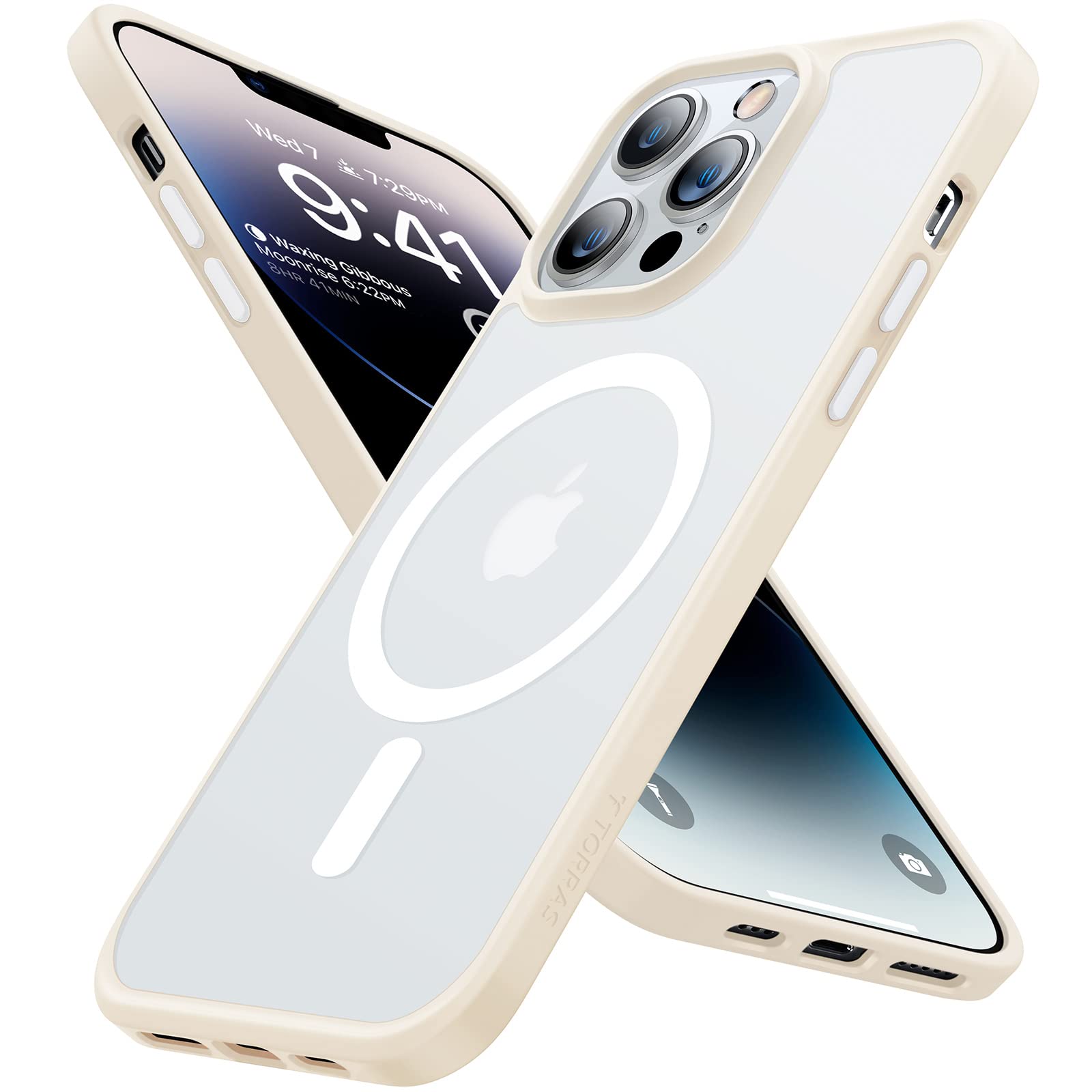 TORRAS Magnetic Designed for iPhone 13 Pro Max Case, [Military Grade Drop Tested] [Compatible with MagSafe] Shockproof Translucent Hard Back Soft Slim Protective Case for iPhone 13 Pro Max, Cream