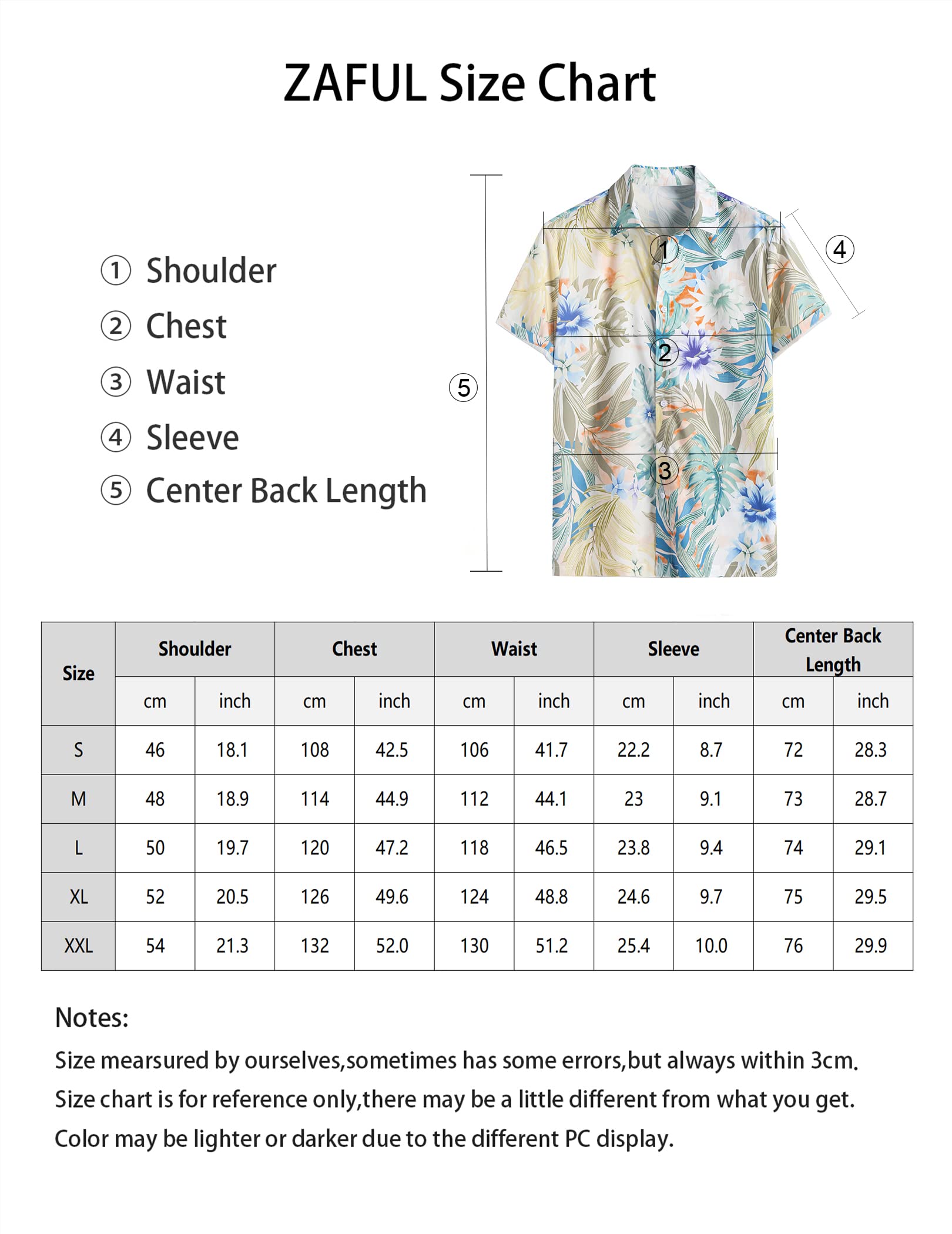 ZAFUL Men's Hawaiian Printed Shirts Casual Short Sleeve Button Down Camp Shirt