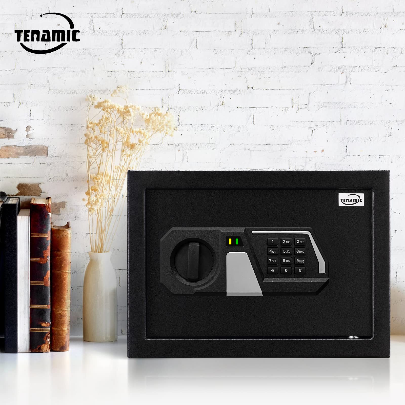 Tenamic Fireproof Safe Box 0.8 Cuft Electronic Digital Security Box, Keypad Small Lock Box Cabinet Safes with Internal Light, Solid Alloy Steel Office Hotel Home Mini Safe with 2 Passwords, Black