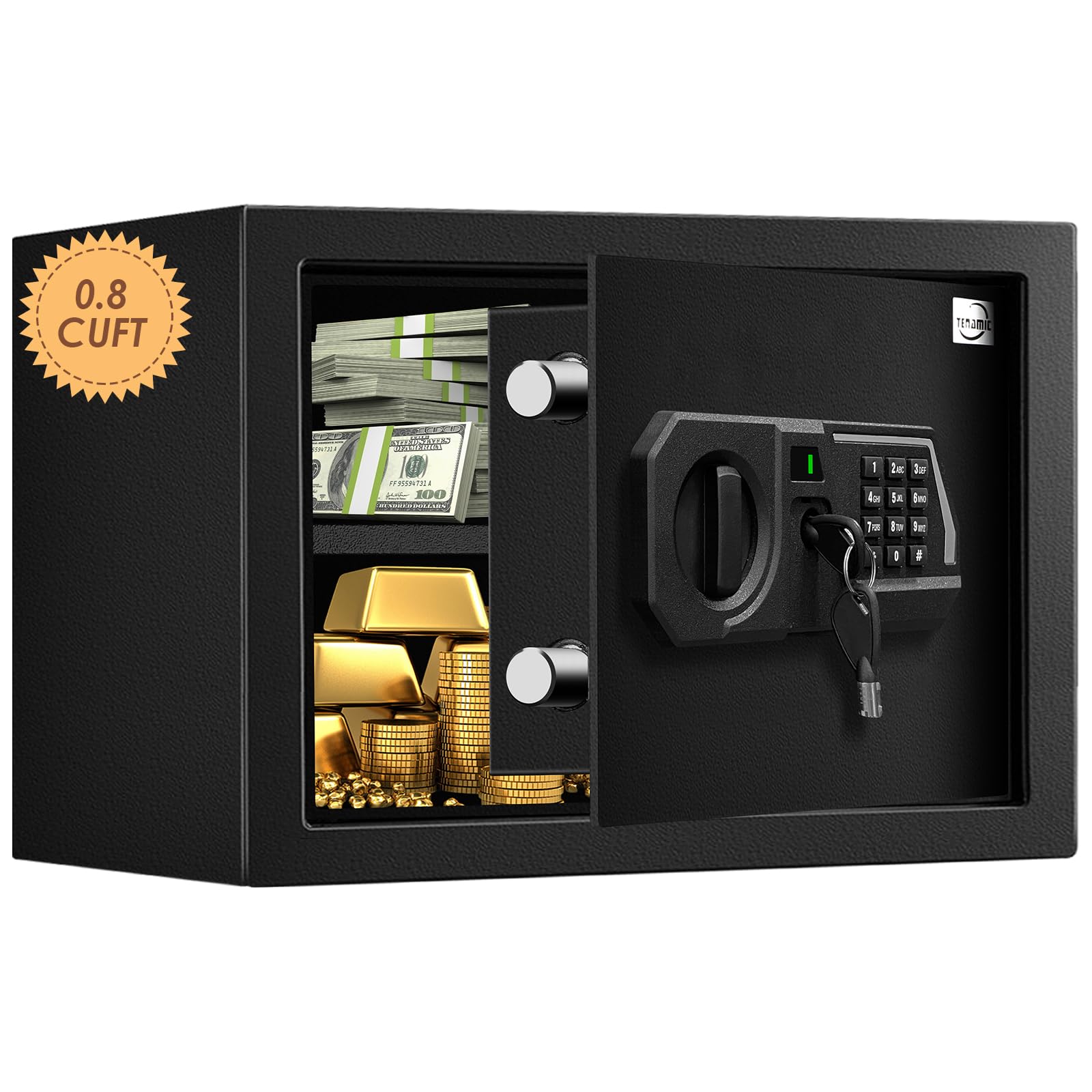 Tenamic Fireproof Safe Box 0.8 Cuft Electronic Digital Security Box, Keypad Small Lock Box Cabinet Safes with Internal Light, Solid Alloy Steel Office Hotel Home Mini Safe with 2 Passwords, Black