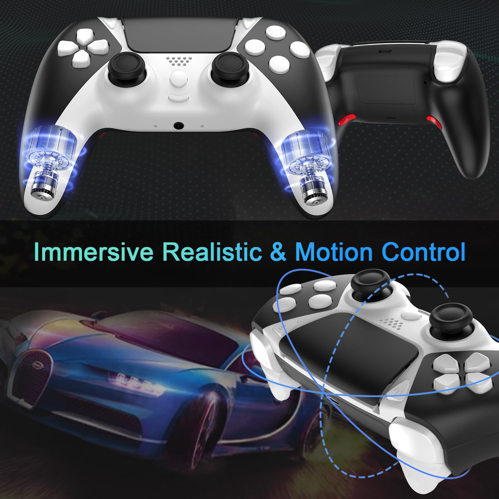 AUGEX Wireless Controller for PS4, PS5, PC & Phone, Gamepad with Turbo, Remappable Buttons, Ergonomic Design, Black