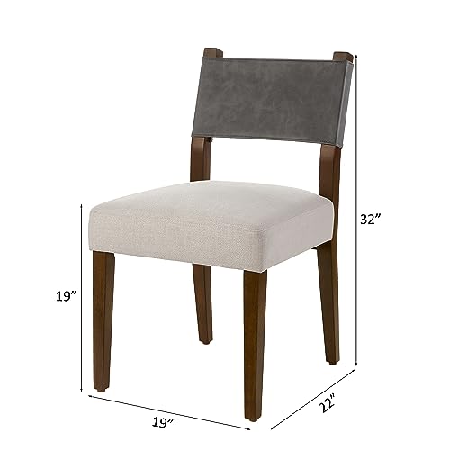 Ball & Cast Upholstered Dining Chairs Set of 2 Armless Chair with Leather Back Wooden Chairs, Linen
