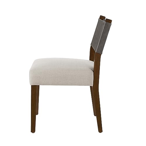 Ball & Cast Upholstered Dining Chairs Set of 2 Armless Chair with Leather Back Wooden Chairs, Linen
