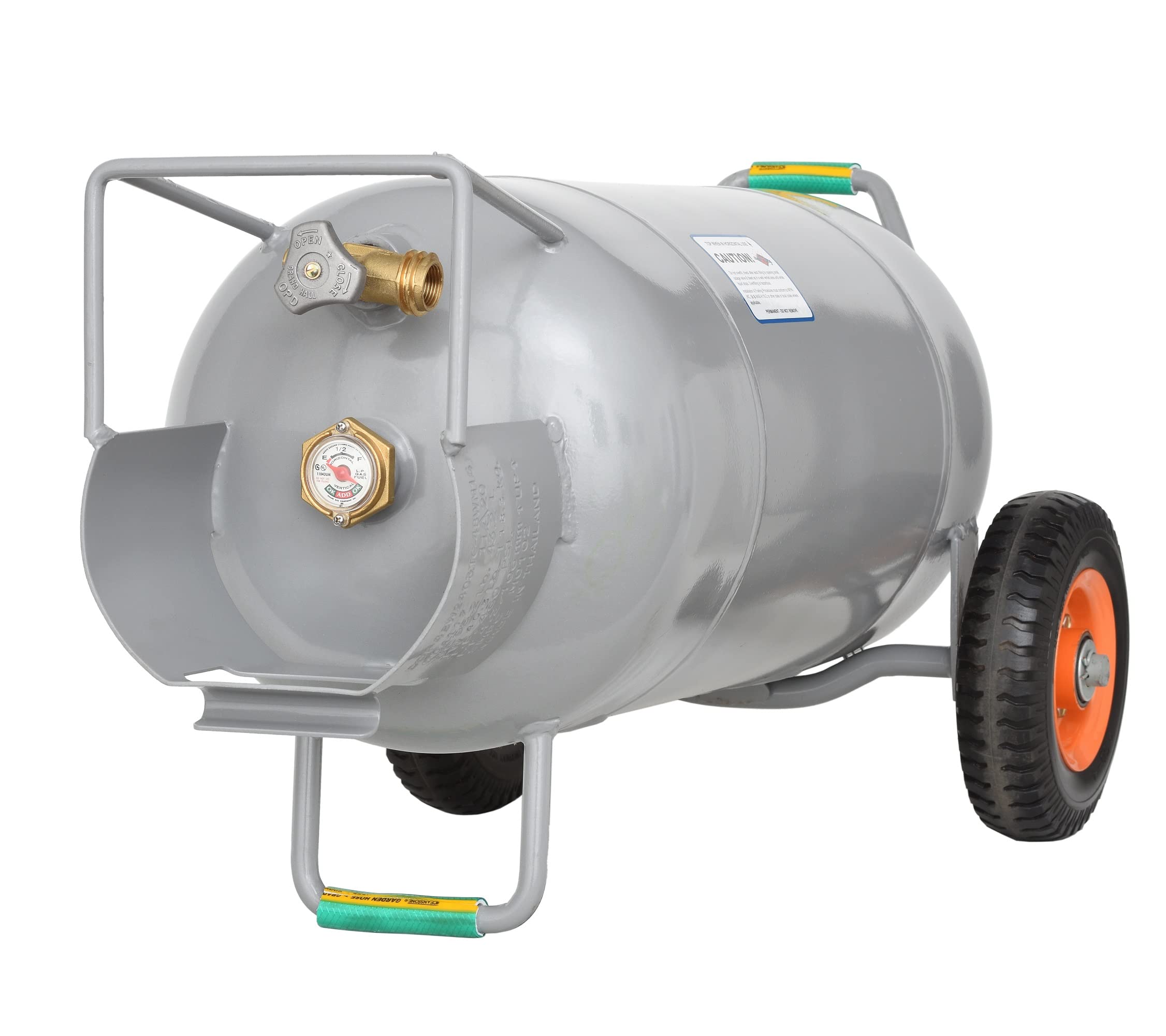 Flame King YSN40HOGb 40LB Steel Horizontal & Vertical Propane Tank Cylinder HOG with Dolly Cart Wheels Tables, Fire Pits, Patio Heaters, Barbeques, Lunch, Weed Torch, and Truck Campers, Gray