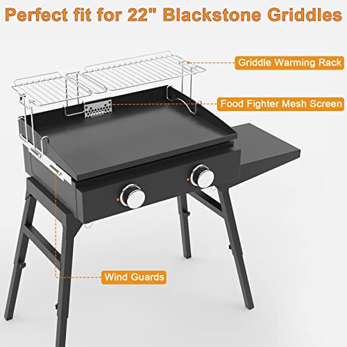 Wind Guards, Griddle Warming Rack & Food Fighter Mesh Screen for Blackstone 22 inch Griddle Stand Accessories, Magnetic Grill Accessories for Blackstone model 1967,Compatible w/ Blackstone Rear Grease