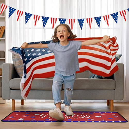 Protikol Fourth of July Kitchen Rugs Set 2 Pieces Independence Day Non Skid Kitchen Floor Rug and Mat Red Blue Kitchen Runner Rug Mat for Indoor Home Kitchen Decor 17"x47"+17"x30"