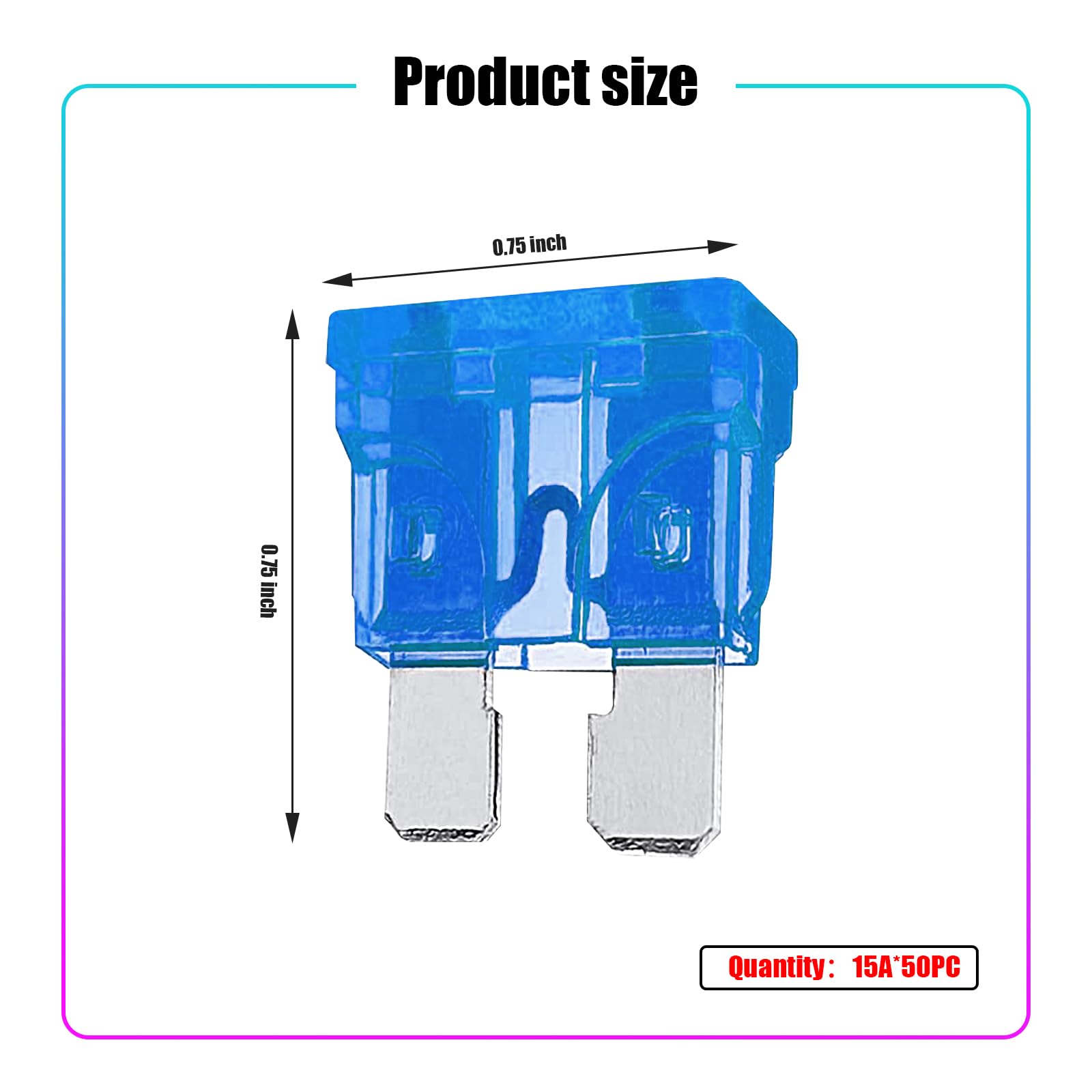 Yonpu 50 PCS Car Fuses, 15A Medium Car Blade Fuse Replacement for Car/RV/Truck/Motorcycle/Boat (Blue)