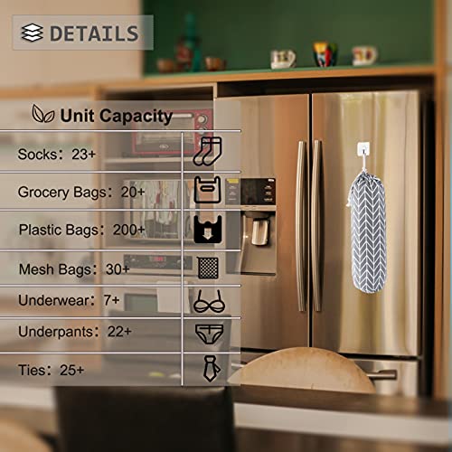 Plastic Bag Holder, Wall Mount Plastic Bag Organizer, Shopping Bags Carrier, Washable Large Grocery Bag Storage Dispenser for Home Kitchen Travelling, Free Adjustment with Drawstring, Gray, 22x9"