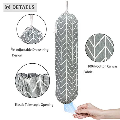 Plastic Bag Holder, Wall Mount Plastic Bag Organizer, Shopping Bags Carrier, Washable Large Grocery Bag Storage Dispenser for Home Kitchen Travelling, Free Adjustment with Drawstring, Gray, 22x9"