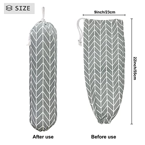 Plastic Bag Holder, Wall Mount Plastic Bag Organizer, Shopping Bags Carrier, Washable Large Grocery Bag Storage Dispenser for Home Kitchen Travelling, Free Adjustment with Drawstring, Gray, 22x9"