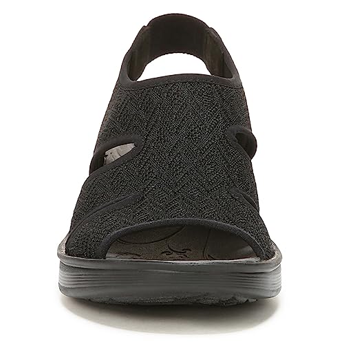 BZees Womens Daytona Slip-On Wedge Sandal Black Chevron 9.5 M