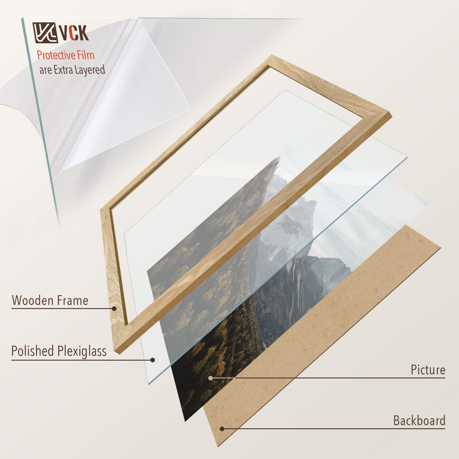 VCK 16x20 Poster Frames for Wall - 3 pack, Beige Natural Solid Wood Picture Frame, Exclusive Wood Grain