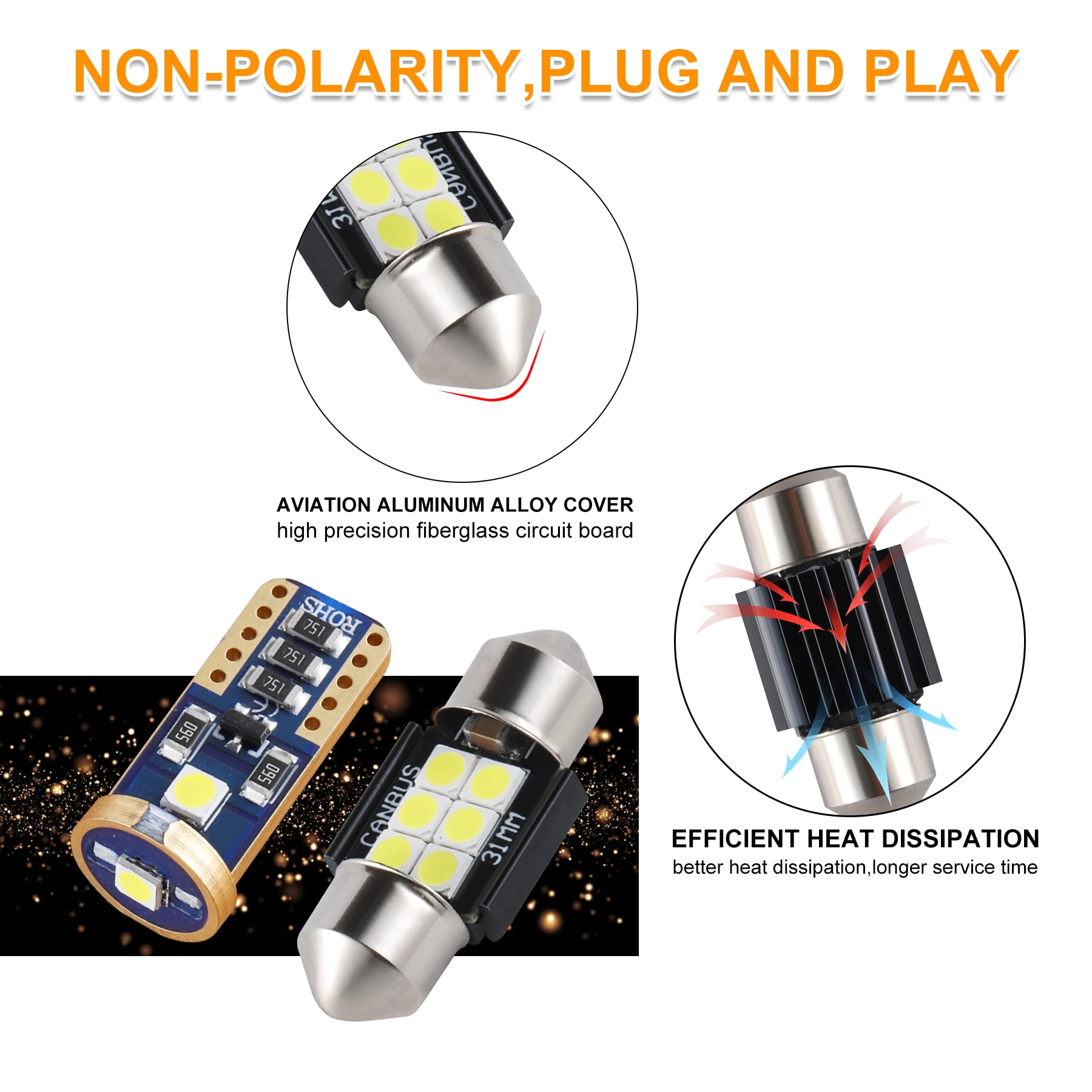 iBrightstar 31mm DE3175 DE3021 194 168 T10 LED Bulbs 3030 Chipset Error Free for Car Truck Interiors Dome Map Door Courtesy License Plate Lights pack of 10, Xenon White