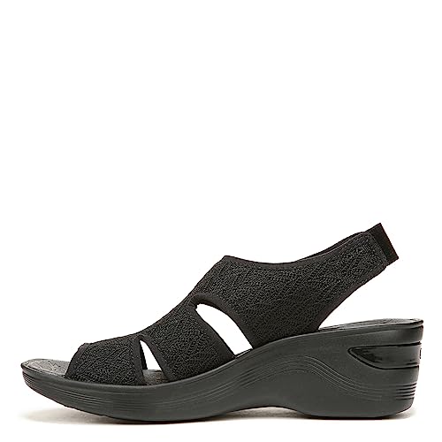 BZees Womens Daytona Slip-On Wedge Sandal Black Chevron 9.5 M