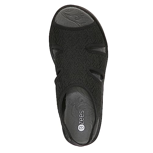 BZees Womens Daytona Slip-On Wedge Sandal Black Chevron 9.5 M